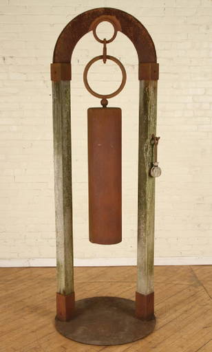 Tom Torrens Iron And Wood Garden Bell Sculpture