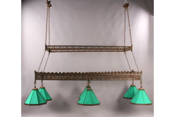 332: Antique gothic wrought iron billiard light 1900