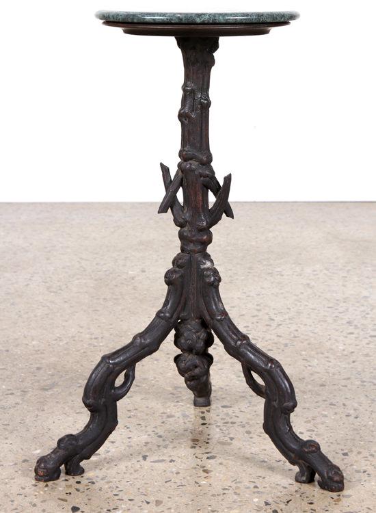 Naturalistic Carved Wood Stand Round Marble Top