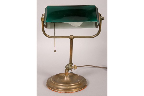 Vintage Brass And Glass Student Lamp Green Shade