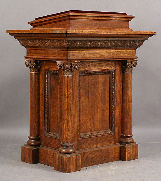 133: ANTIQUE AMERICAN CARVED OAK GOTHIC STYLE PODIUM