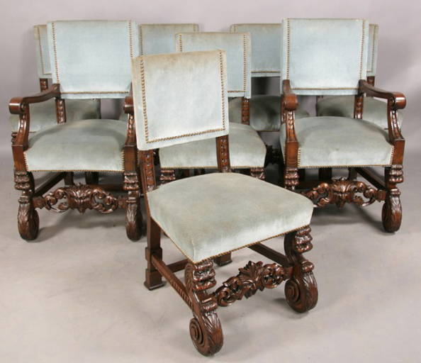 Set 8 Victorian Carved Oak Gargoyle Dining Chairs
