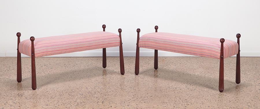 Pair Wood Upholstered Benches Manner Royere