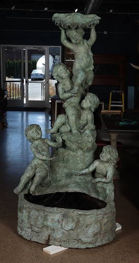 Cast Bronze Cherub Fountain Clam Shell