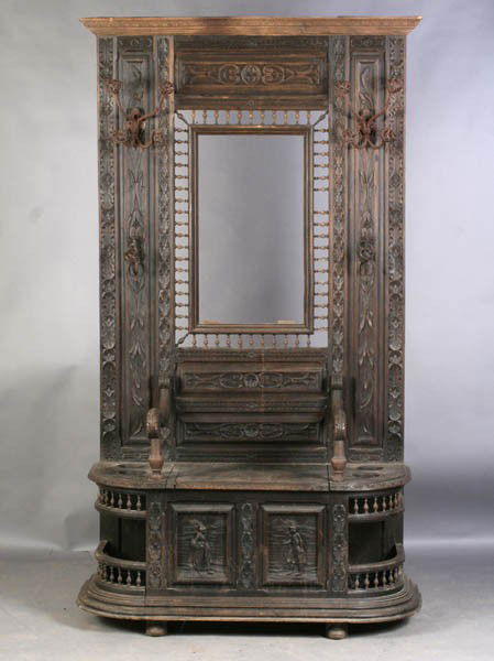 Antique Oak Victorian Carved Hall Tree