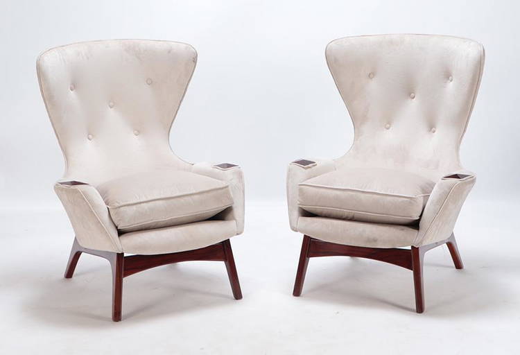 Pair Upholstered Wing Back Chairs Designed By
