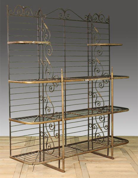 130: VINTAGE FRENCH WROUGHT IRON BRASS BAKERS RACK : Lot 0130