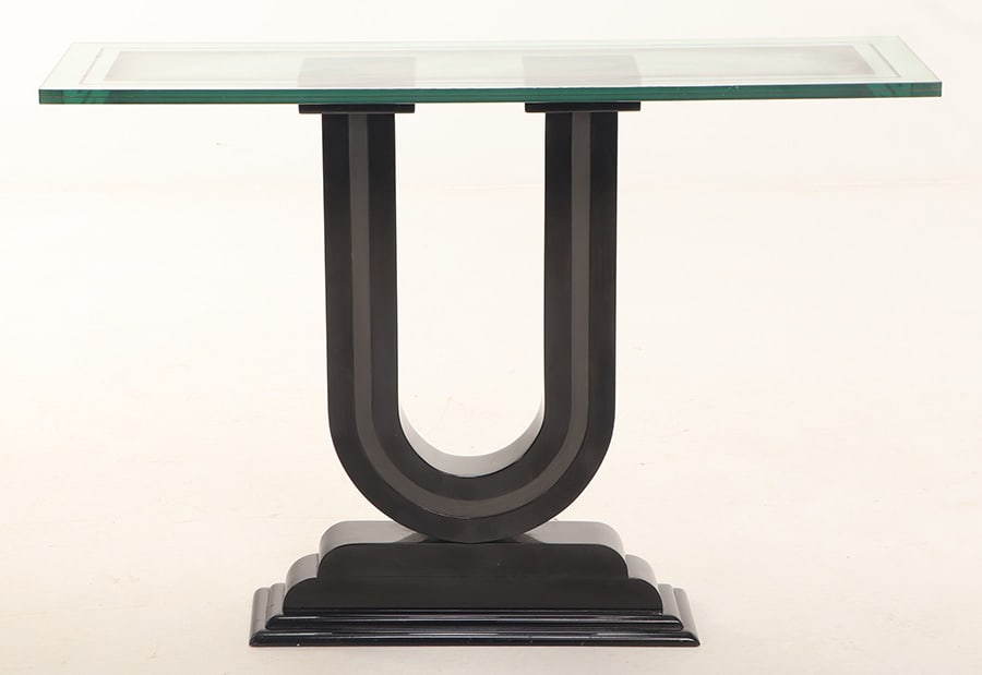 Ebonized Wood U Shape Console Table With Double Thick Glass Top C 1980 ...
