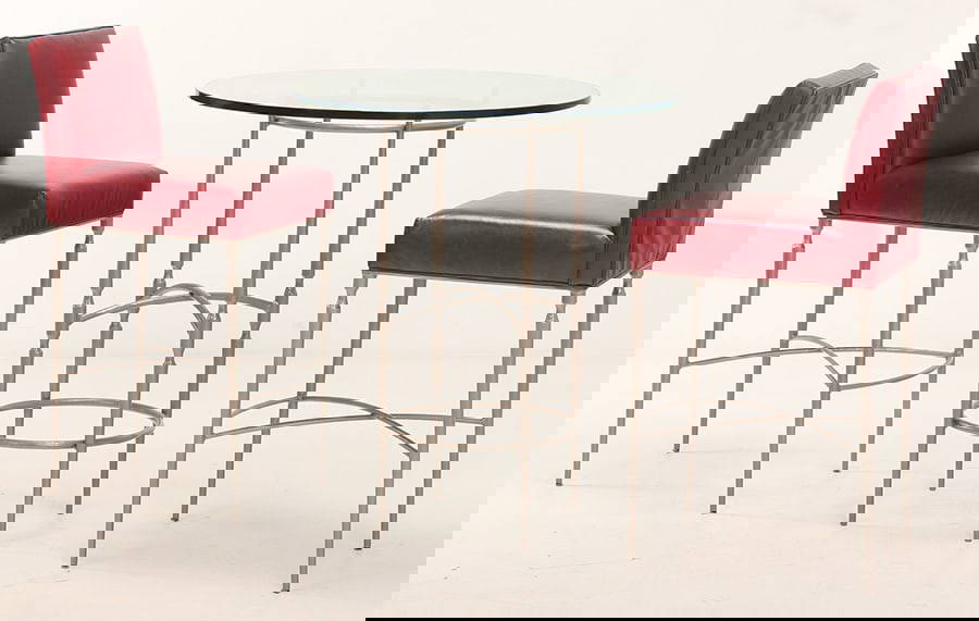 Charleston Forge Hand Hammered Iron Bar Stools And Cafe Table. Auction