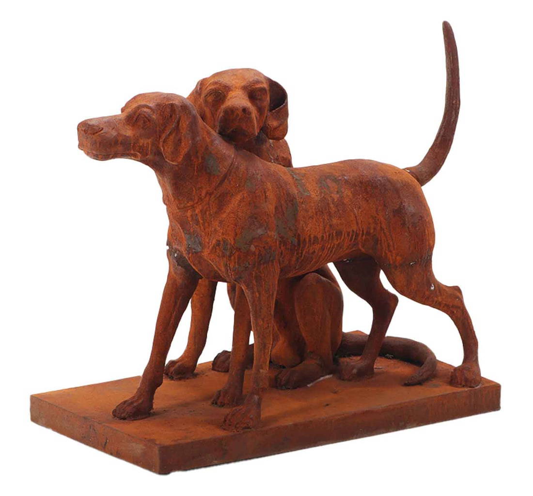 A Cast Iron Scultpure Depicting Two Hounds. Auction