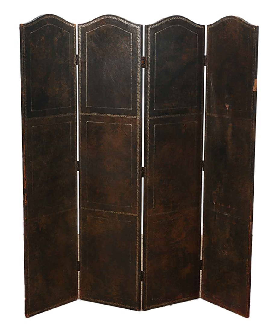 Four Panel Leather Room Divider With Embossed Greek Key Design C 1940 ...
