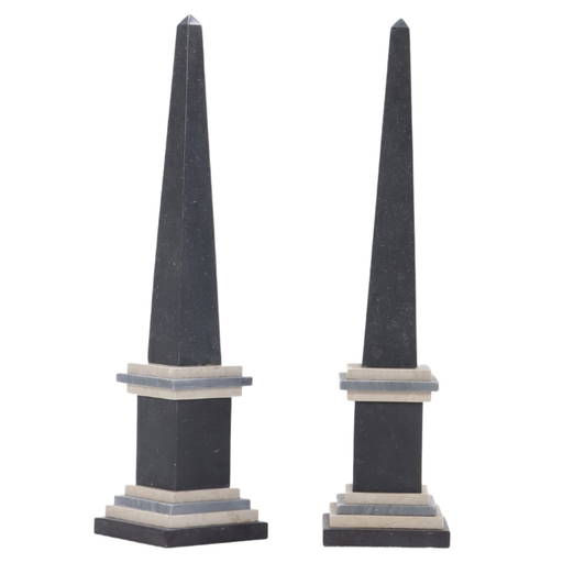 Pair Of Two Color Marble Obelisks.