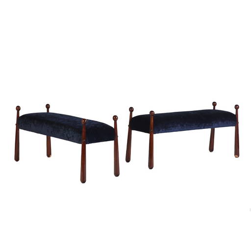Pair Upholstered Benches With Bat Form Uprights In The Manner Of Jean ...