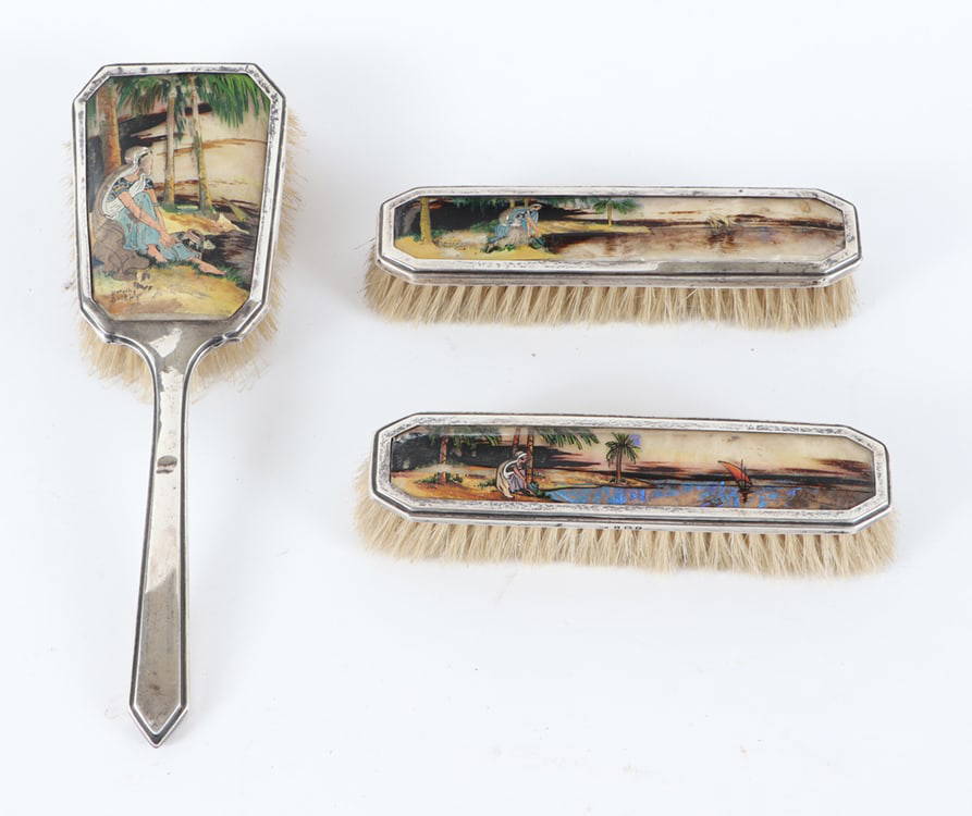 A Thomas L. Mott Art Nouveau Sterling Silver Three Piece Bruch Set ...