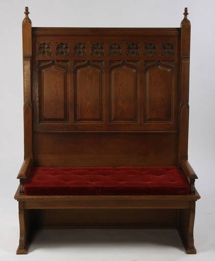Antique American Gothic Oak High Back Bench