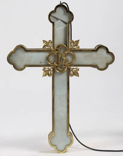 Vintage Brass Electrified Cross Slag Glass