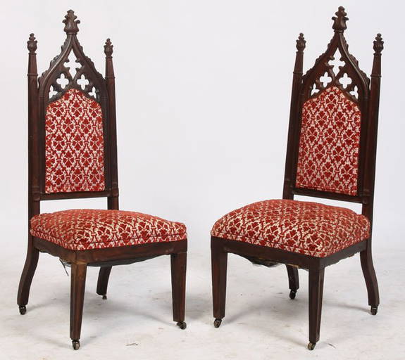 Pr Antique Victorian Gothic Rosewood Side Chairs