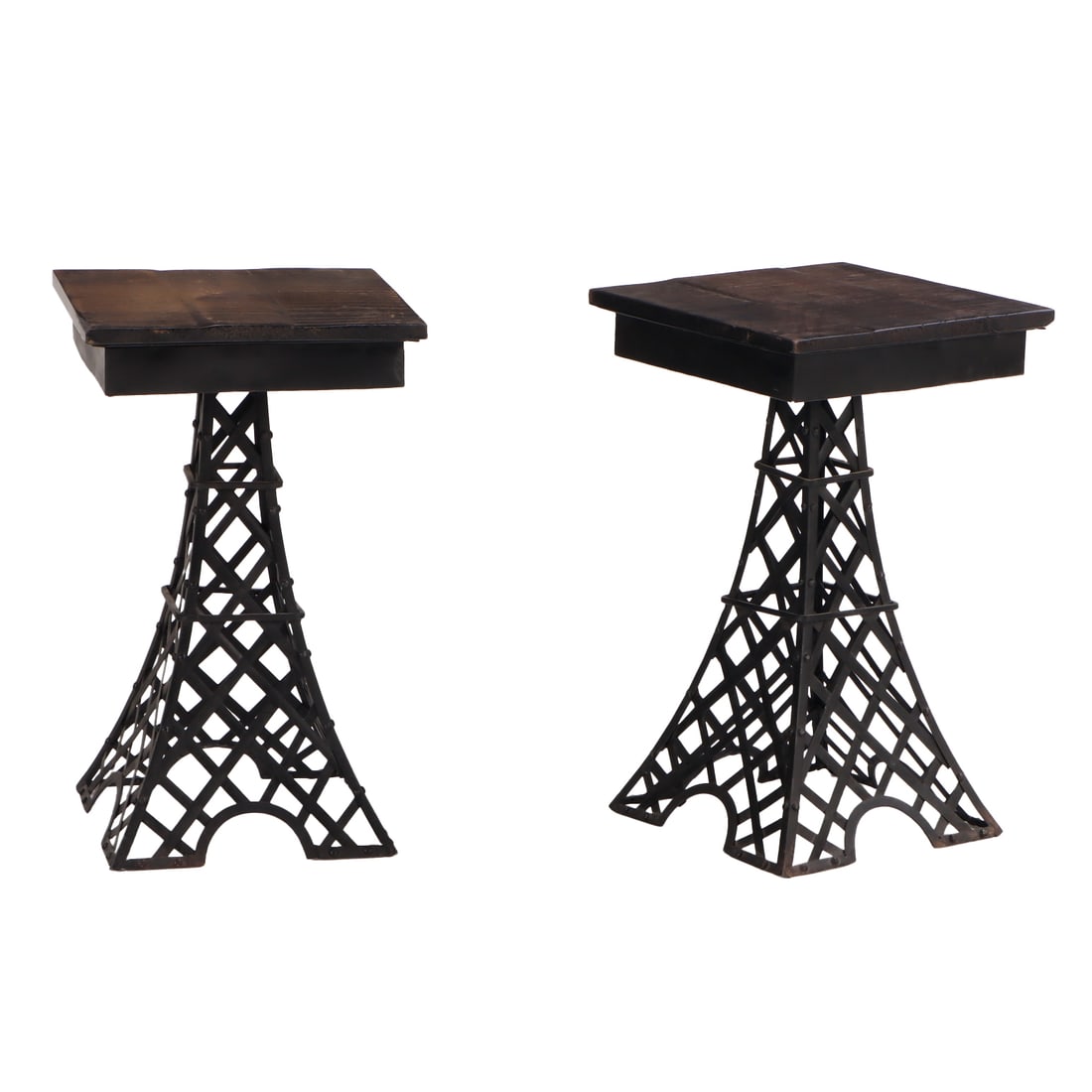 Pair Iron Eiffel Tower Tables With Wood Tops Auction