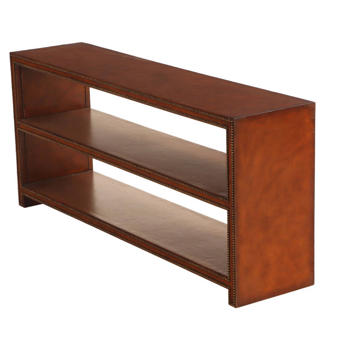 A Wood Console Table Or Bookcase Wrapped In Leather With Brass Studs ...