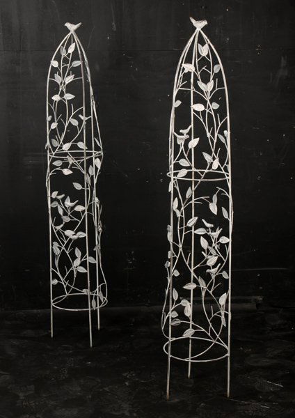 PAIR PAINTED WROUGHT IRON TOPIARY FORMS