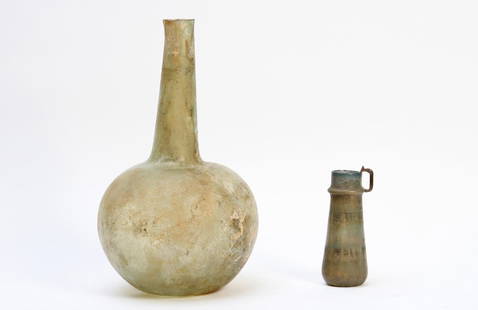 Ancient Roman Glass Bottles / Unguentariums, Lot Of Two