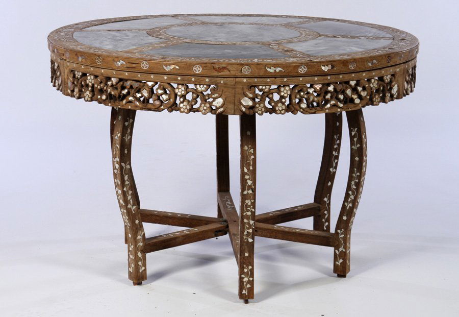 Chinese Carved Hardwood Center Table 6 Legs