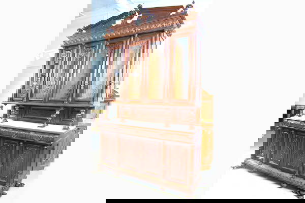 Monumental Carved Victorian Breakfront Sideboard Bar