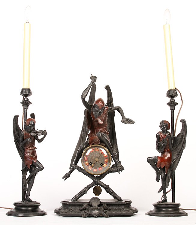 RENAISSANCE REVIVAL CLOCK GARNITURE SET C. 1890