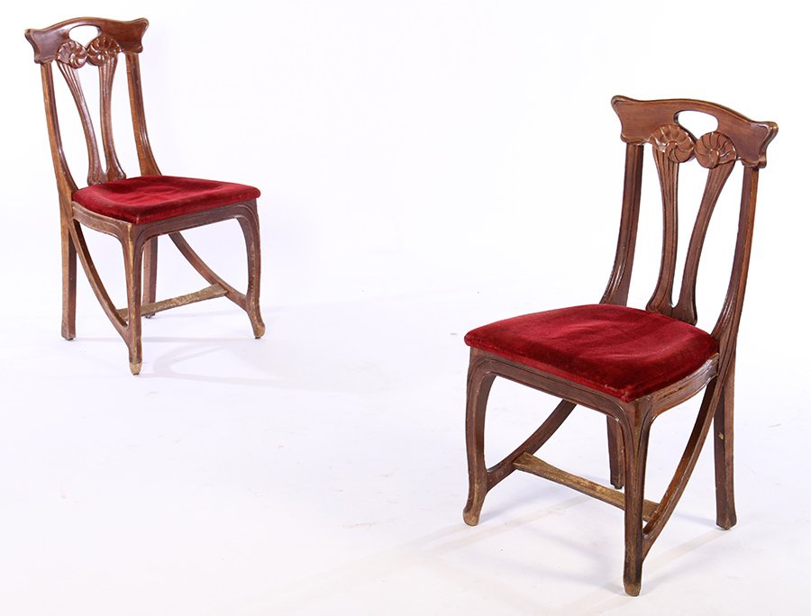EUGENE GAILLARD PAIR CARVED ART NOUVEAU CHAIRS