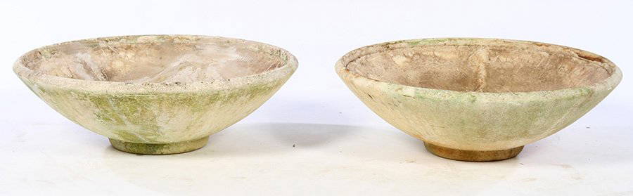 Pair Labeled Bowl Form Cast Stone Garden Planters