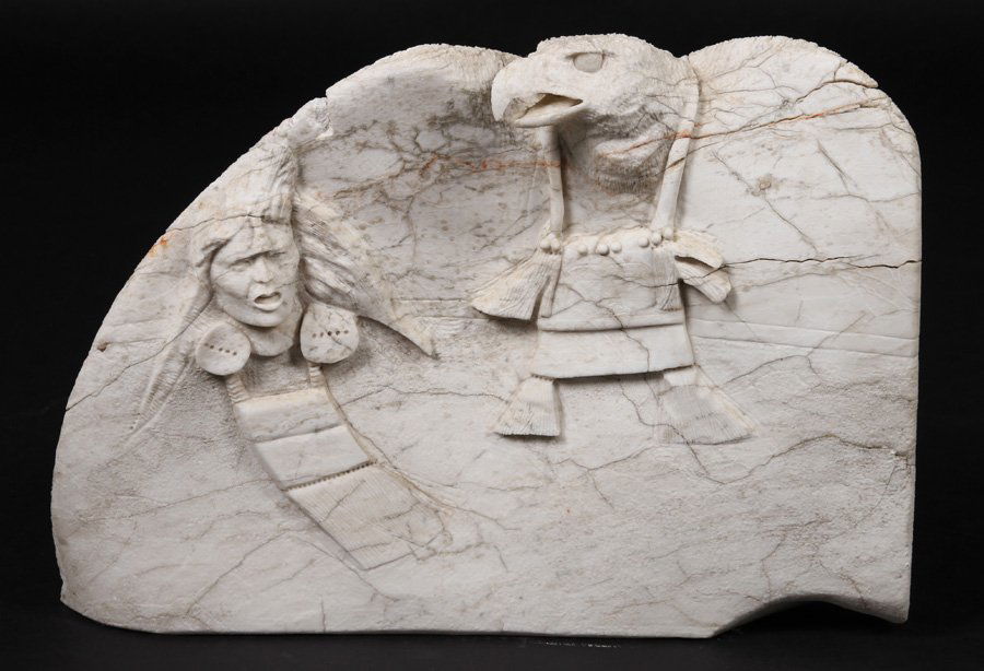 Carved Stone Plaque Native American Eagle