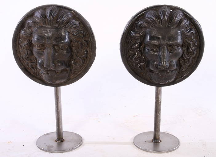 Pr 19th Cent. French Cast Iron Lion Face Roundels
