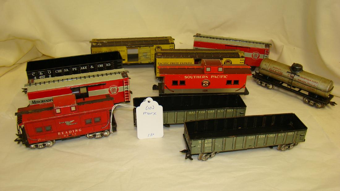 10 Used Marx Tin Litho Train Cars