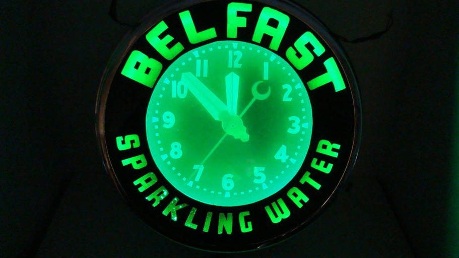 Vtg Neon Glo Dial Belfast Sparkling Water Clock