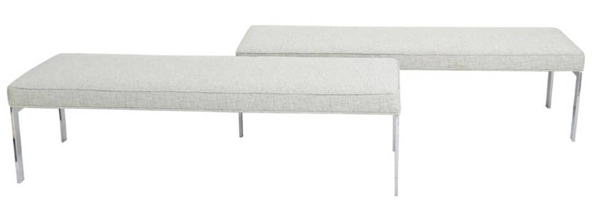 Pair Modern Design Chrome Upholstered Benches