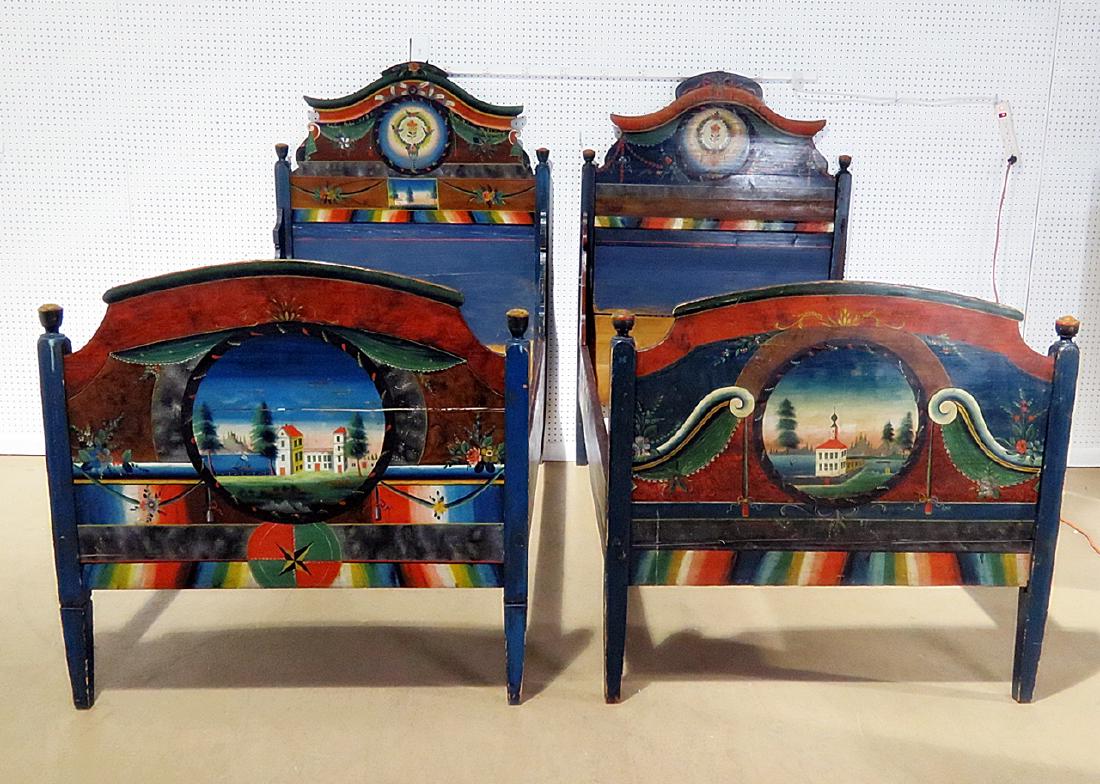 Pair Austrian Antique Paint Decorated Twin Beds