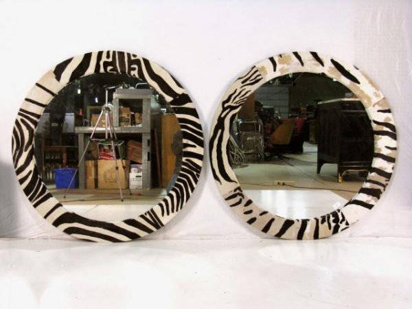 Pr. 48" Round Zebra Hide Mirror