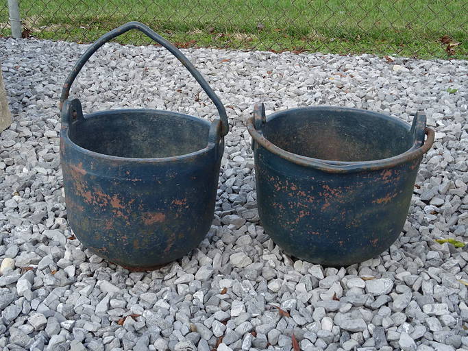 Pair Primitive Wrought Iron Buckets