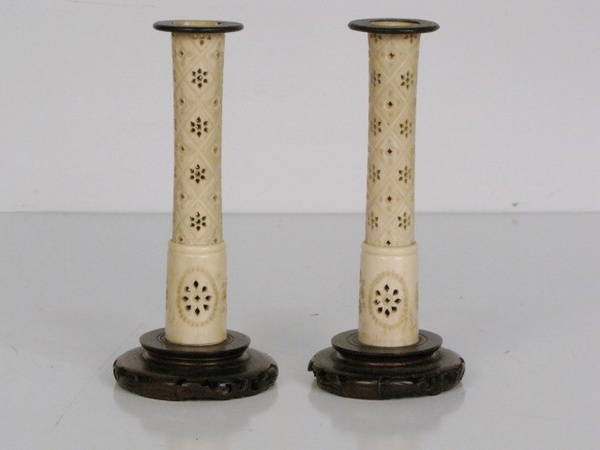 Pr 7 1 2 Carved Ivory Candlesticks