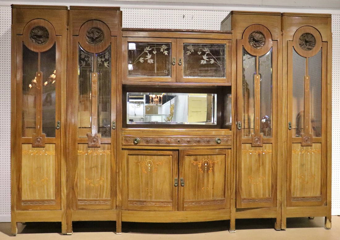 Large Art Nouveau Breakfront/cabinet/back Bar Auction