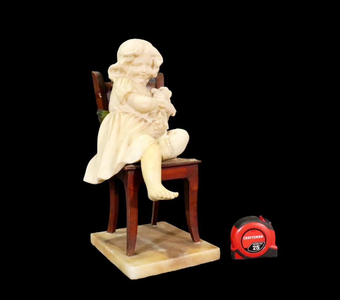 Signed Prof. G. Pochini Alabaster Sculpture Little Girl Holding Doll ...