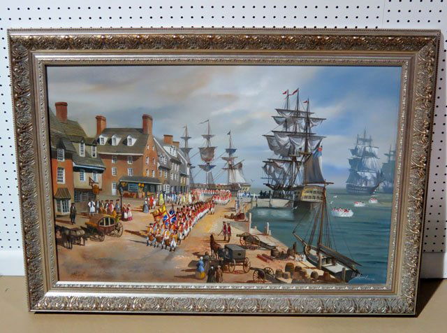 LLOYD GARRISON COLONIAL BOSTON HARBOR SCENE PAINTING
