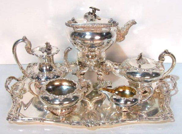 ODIOT PARIS STERLING SILVER 5 pc. TEA SET & TRAY