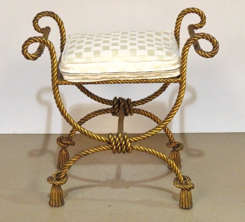 ITALIAN GILT IRON ROPE TASSEL STOOL