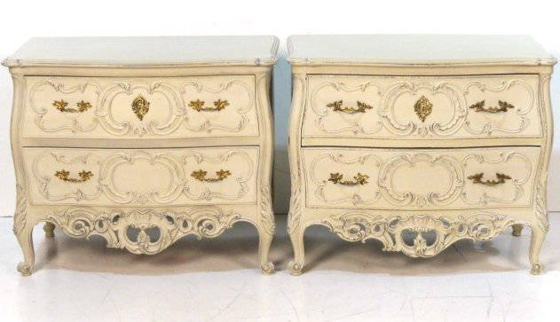 Pair Italian Style Cream Painted Commodes
