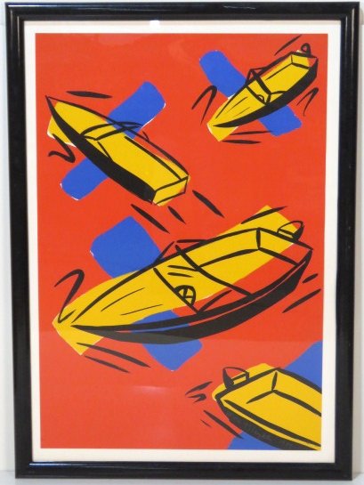 TOM SLAUGHTER MODERN ART SERIGRAPH OF BOATS