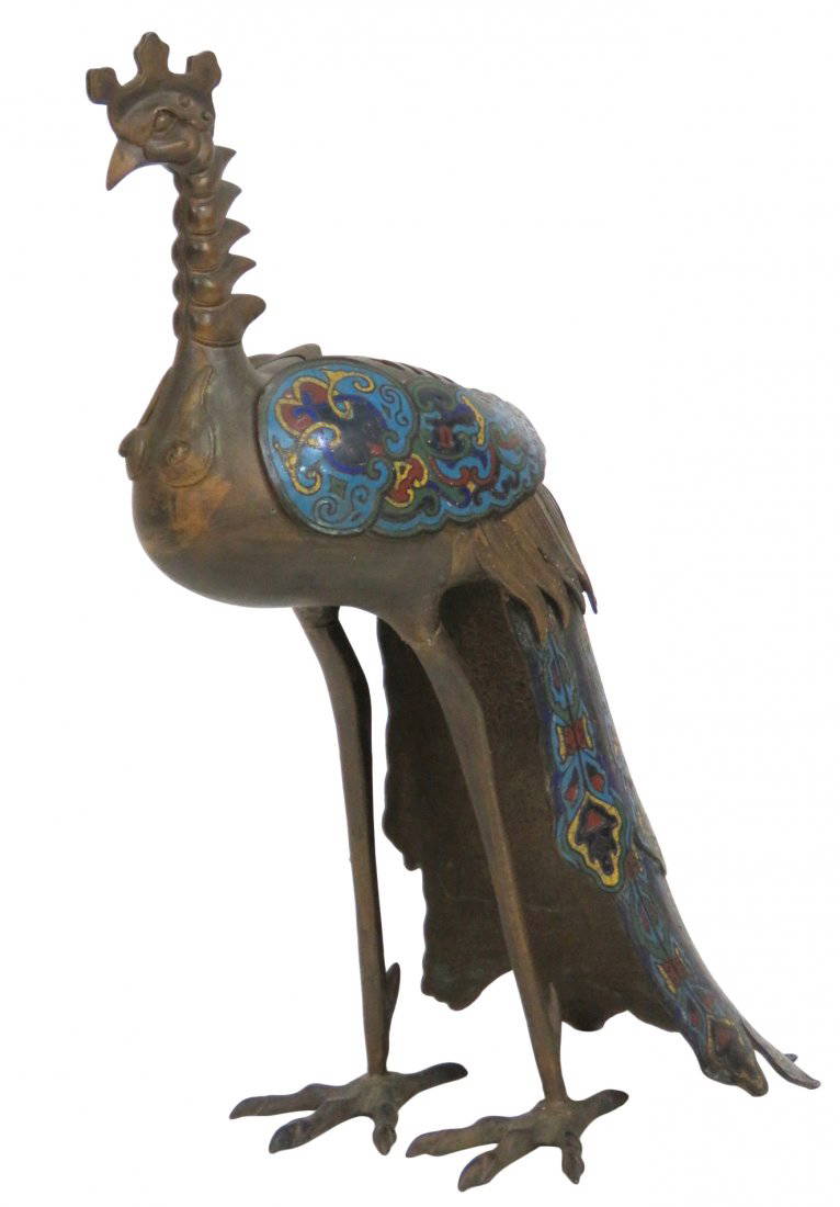19" Antique Chinese Cloisonne Peacock Censor - Mar 20, 2016 | Ss ...