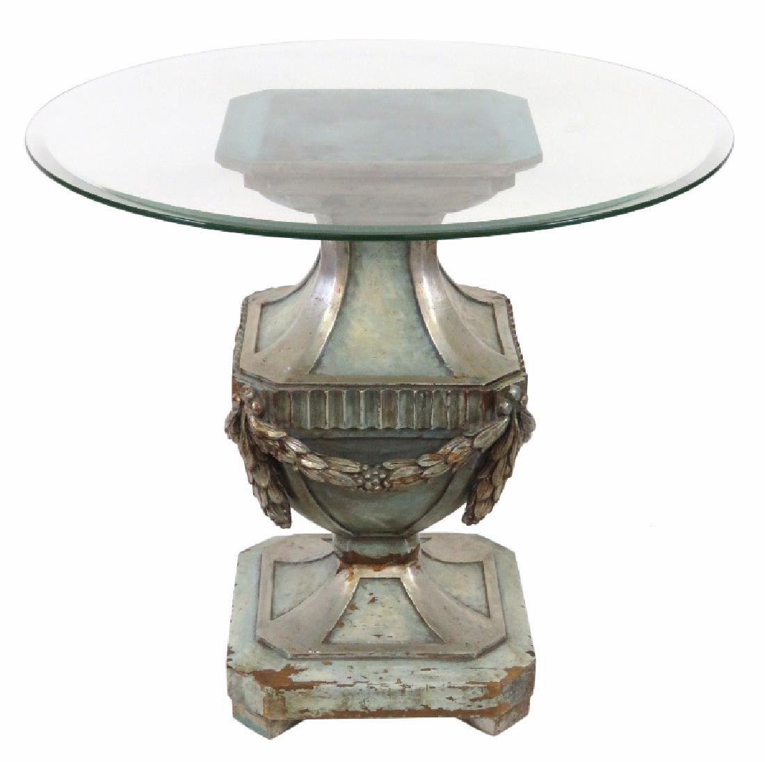 Italian Silver Gilt Paint Decorated Glasstop Table