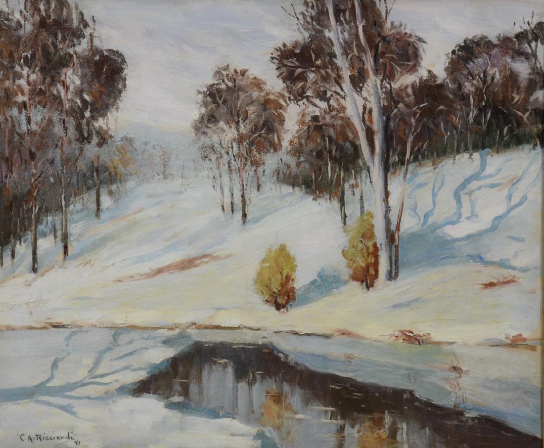 Cesare Ricciardi, oil on canvas winter landscape