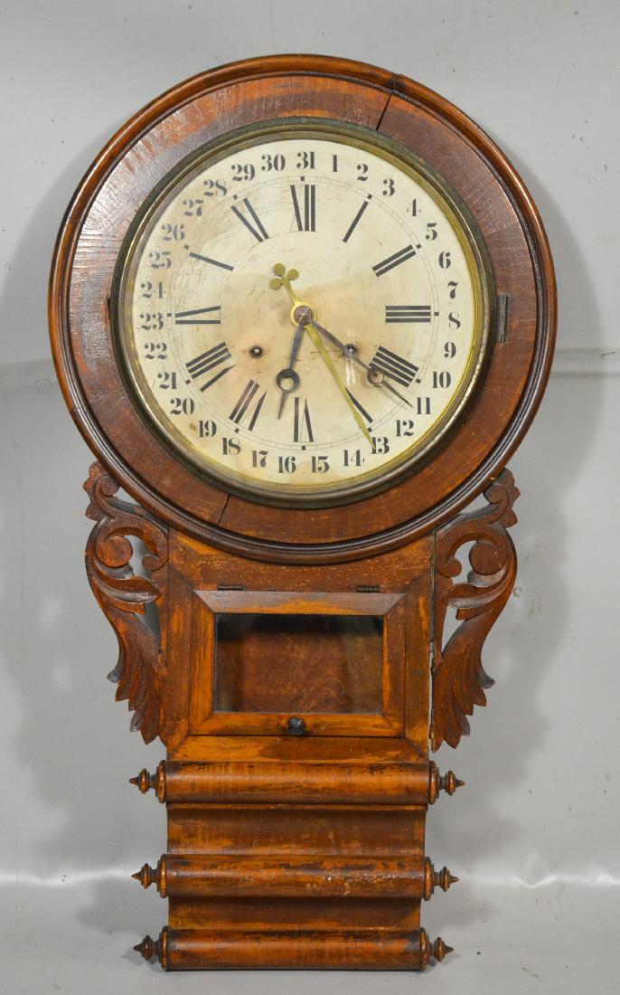 Ansonia ash "English Drop" calendar wall clock, t&s